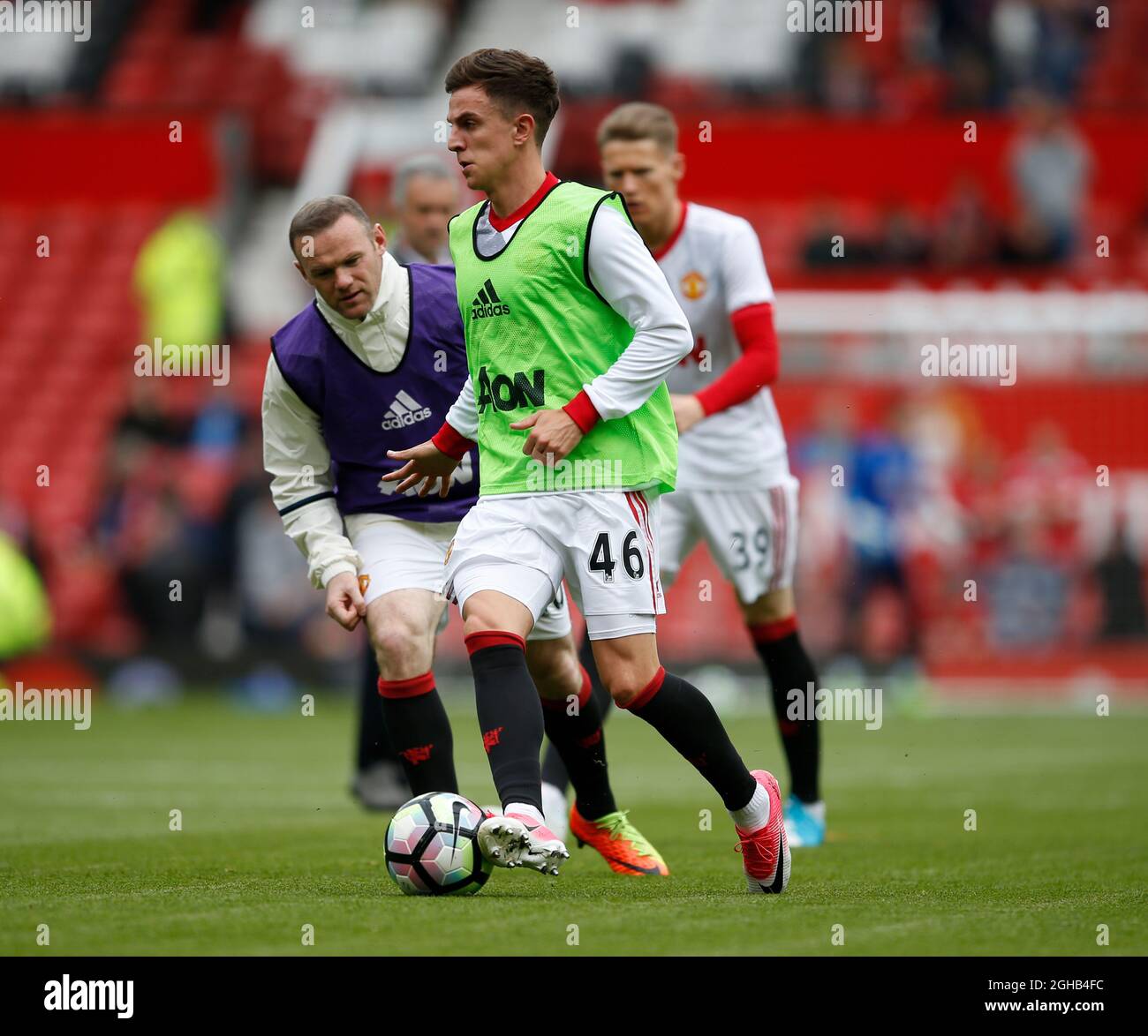 Josh Harrop of Manchester United during warm up before the English ...