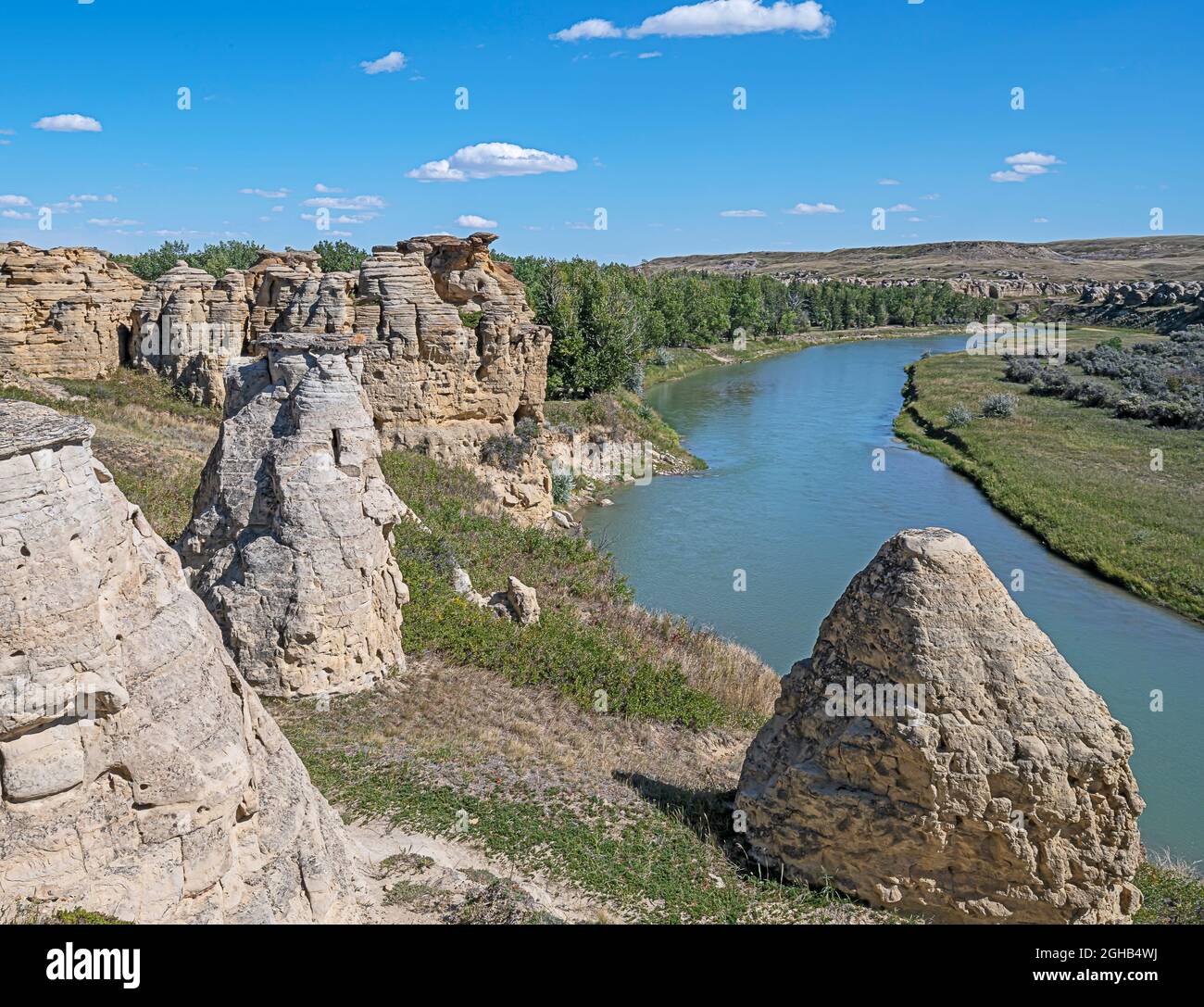 Rock formations on the edge of the Milk River in Writing on Stone ...