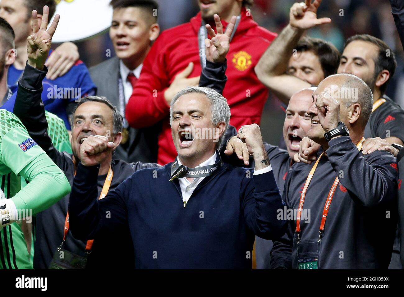 Manchester United manager Jose Mourinho celebrates after the UEFA ...