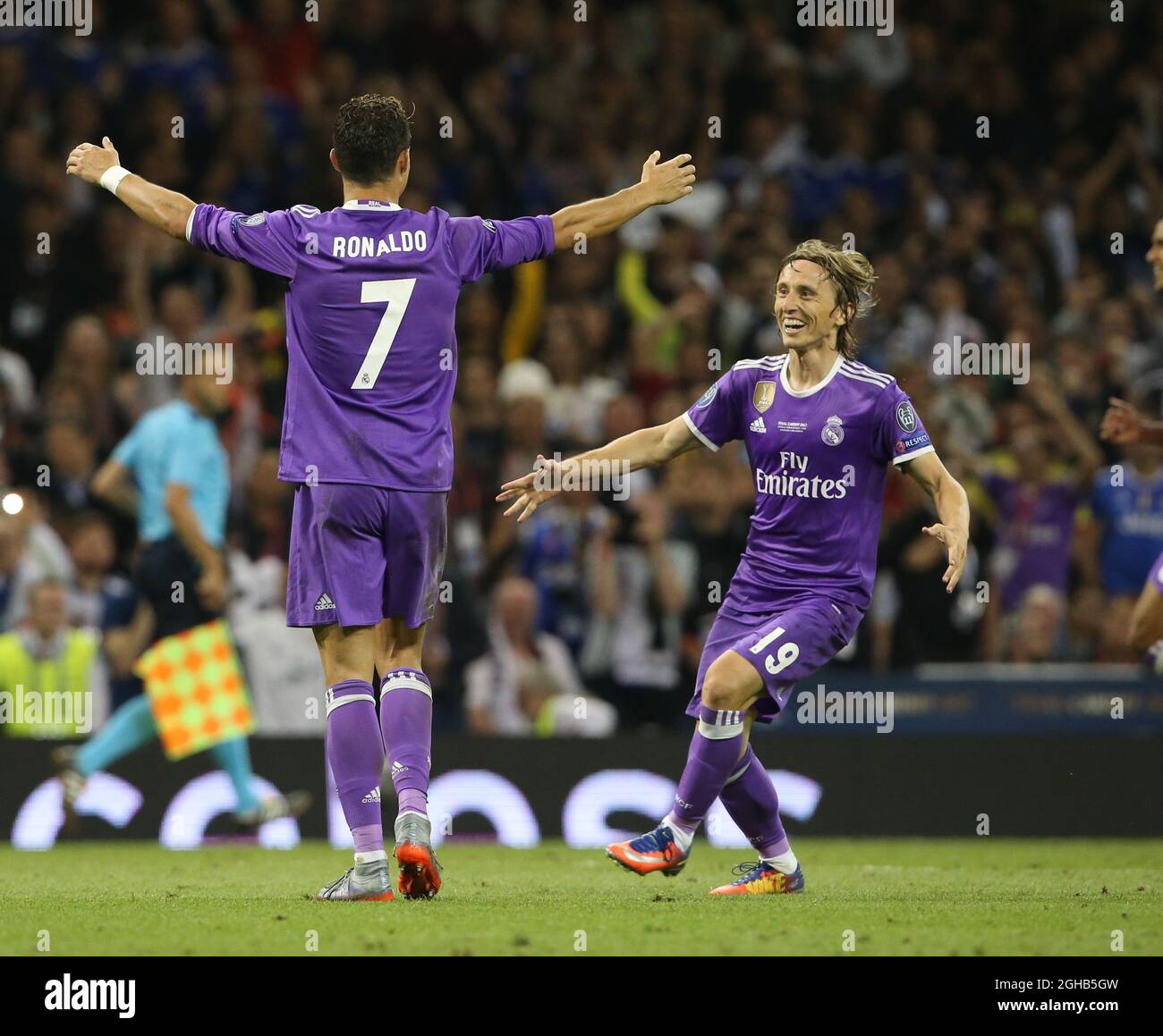 Luka Modric of Real Madrid celebrates with Cristiano Ronaldo of Real ...