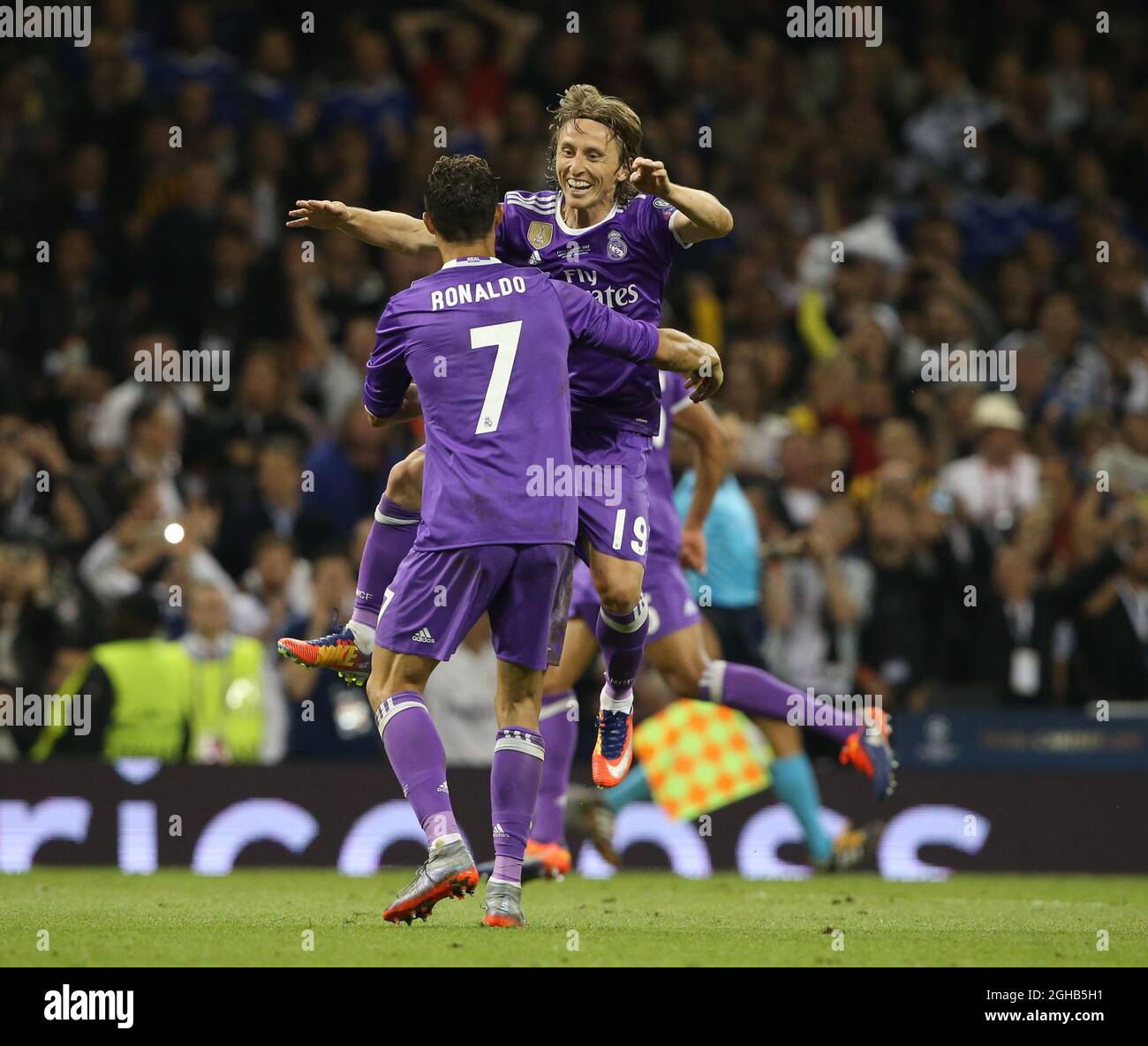 Luka Modric of Real Madrid celebrates with Cristiano Ronaldo of Real ...