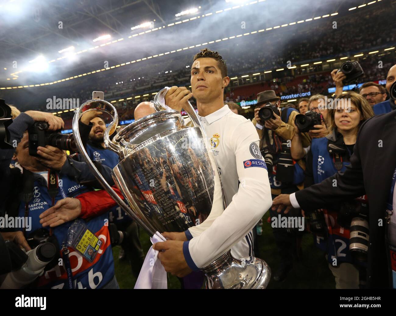Cristiano Ronaldo of Real Madrid with the Champions League trophy ...