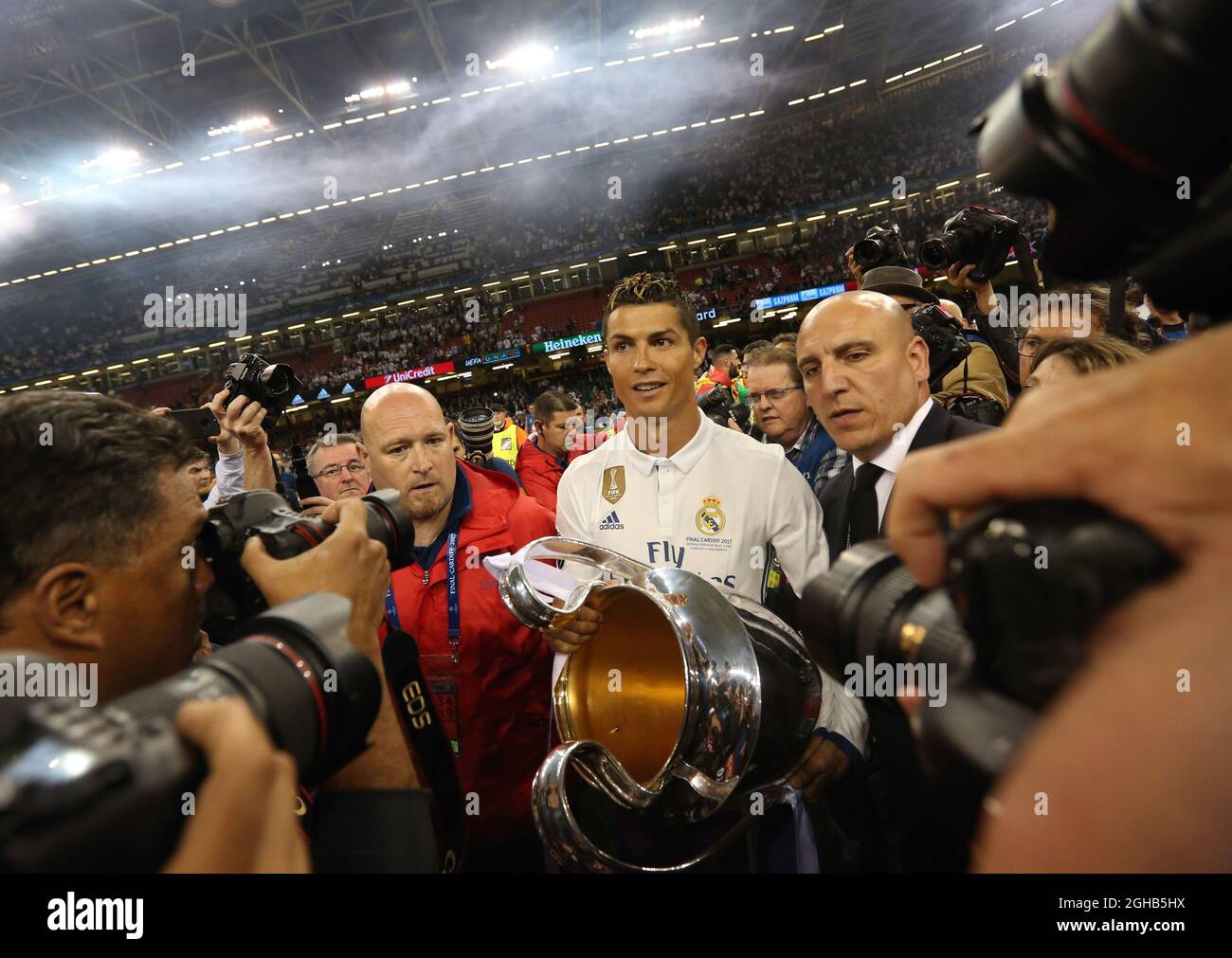 Cristiano Ronaldo of Real Madrid with the Champions League trophy ...