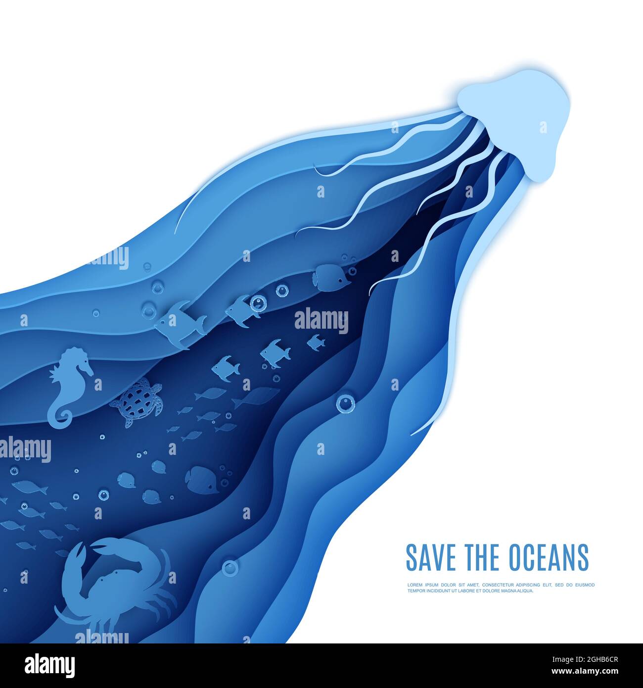 Paper cut butterflyfish, jellyfish, moonfish, turtle, hippocampus, crab ...