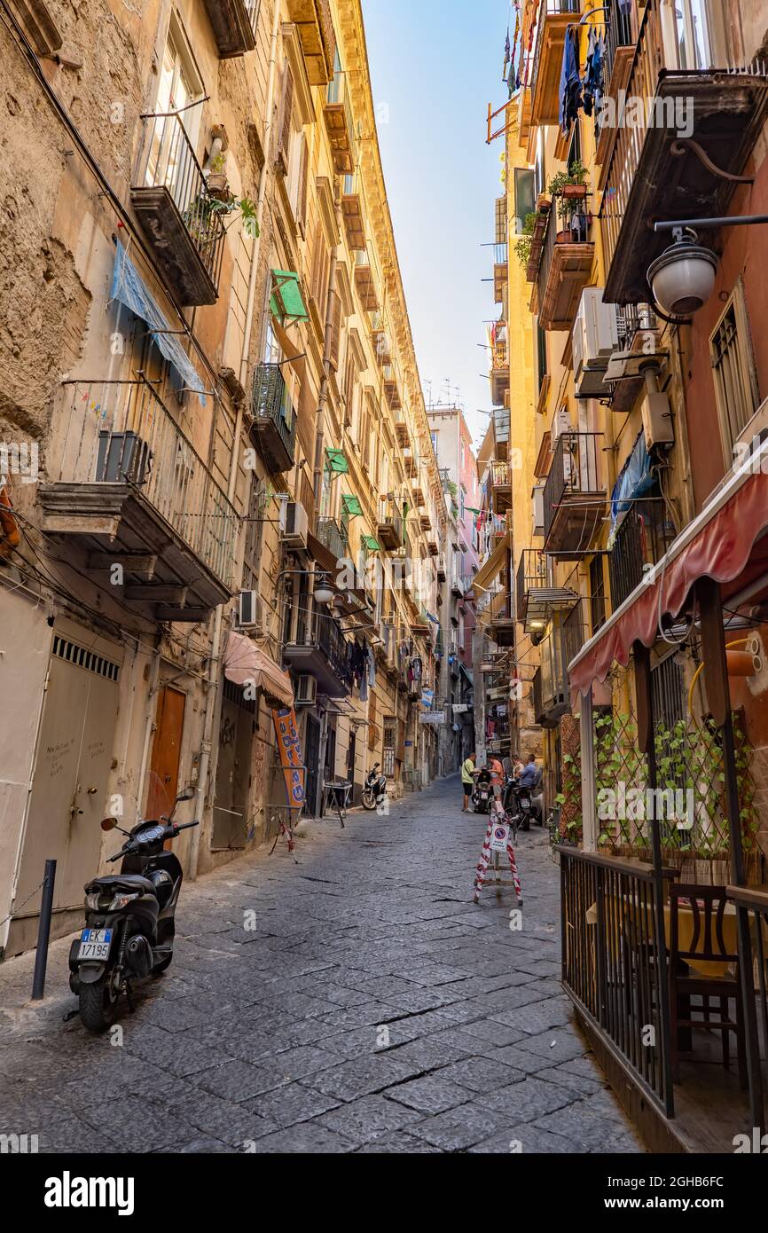 Naples, Italy - September 4, 2020: Narrow street with old houses in the ...