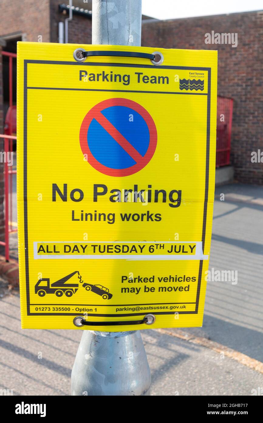 No parking lining works sign, East Sussex county council, rye, uk Stock ...