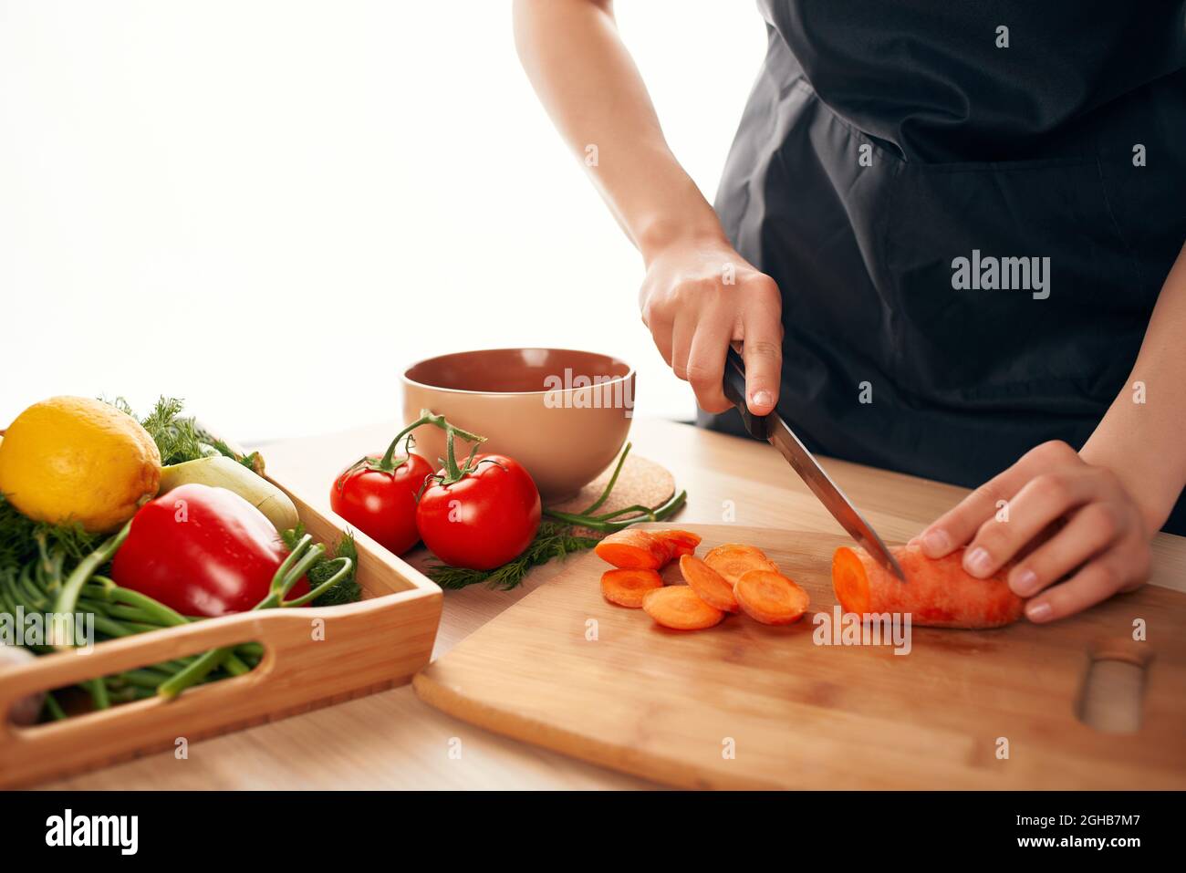 cooking salad cutting vegetables cutting table ingredients Stock Photo ...