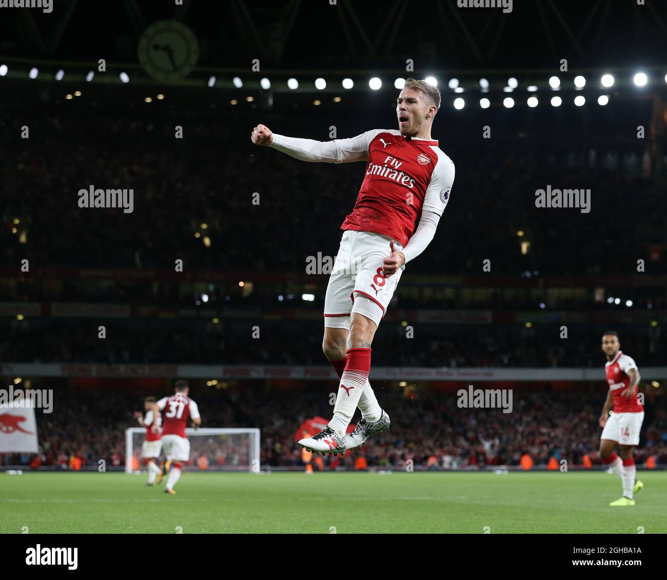 Arsenals aaron ramsey celebrates hi-res stock photography and images ...