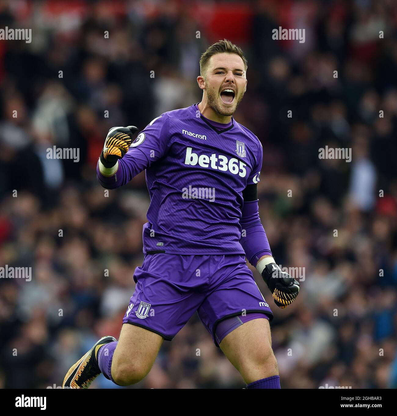Stoke City goalkeeper Jack Butland celebrates after Stoke City's first ...