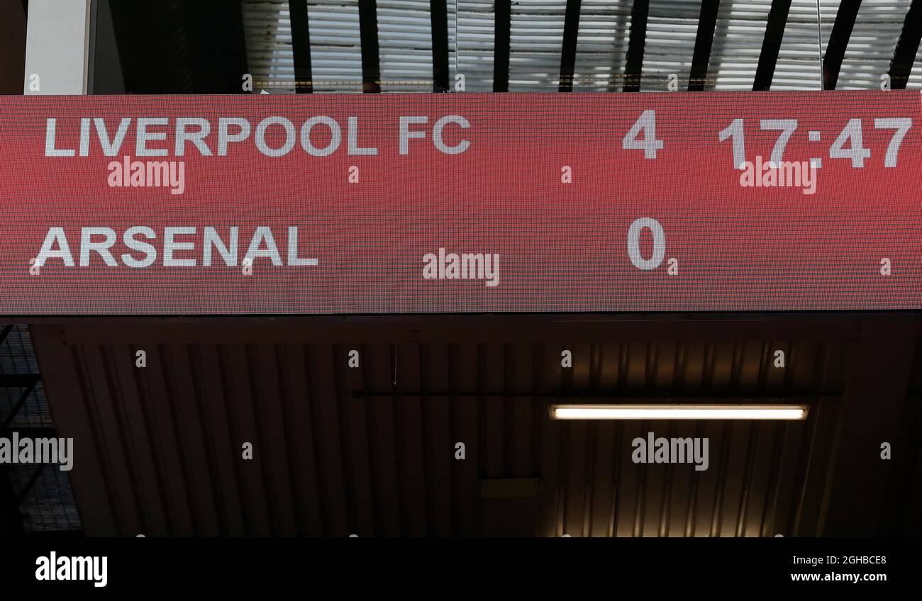 The scoreboard displays the final score after the match hi-res stock ...