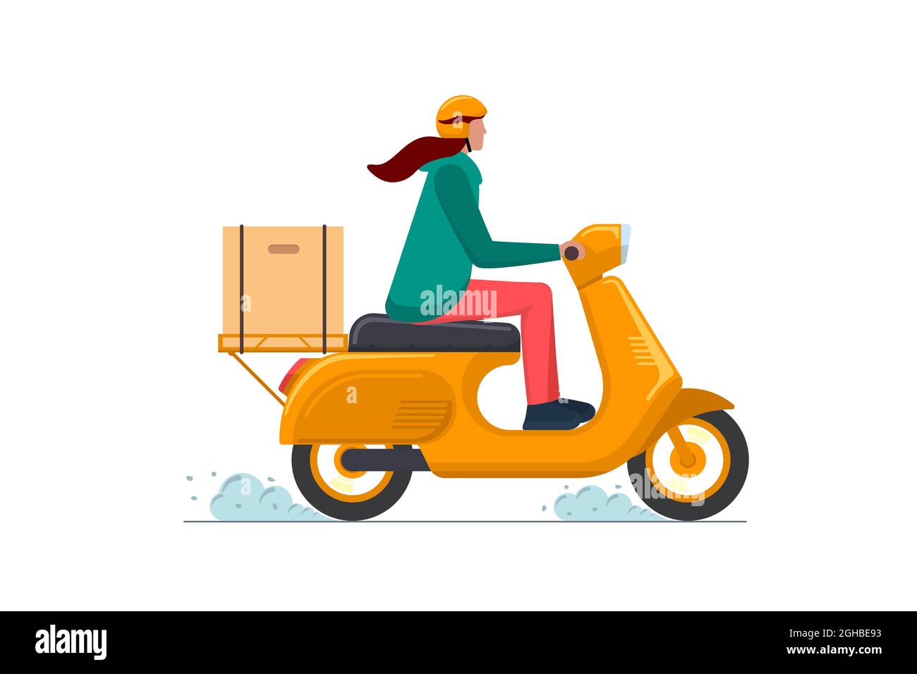Express delivery service female courier on moped. Online fast logistic ...