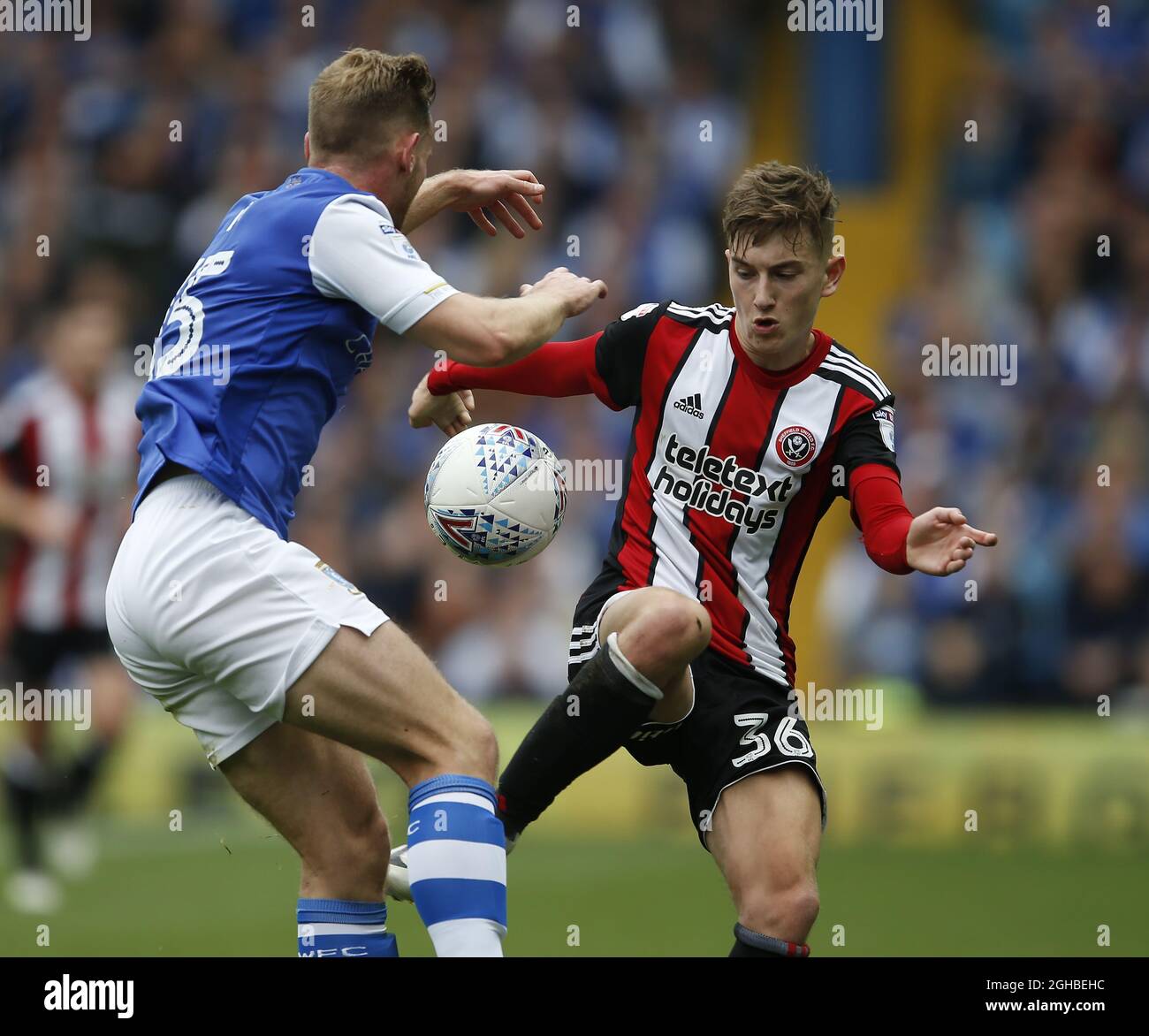 Tom Lees of Sheffield Wednesday challenges David Brooks of Sheffield ...