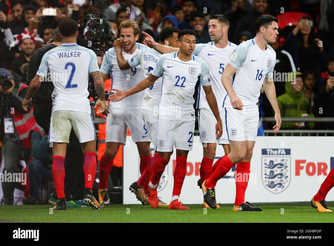 England celebrate Harry Kane's goal during the World Cup Qualifying ...