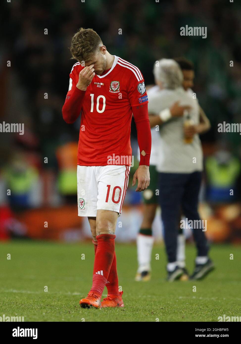 Aaron Ramsey of Wales dejected during the World Cup Qualifier Group D ...