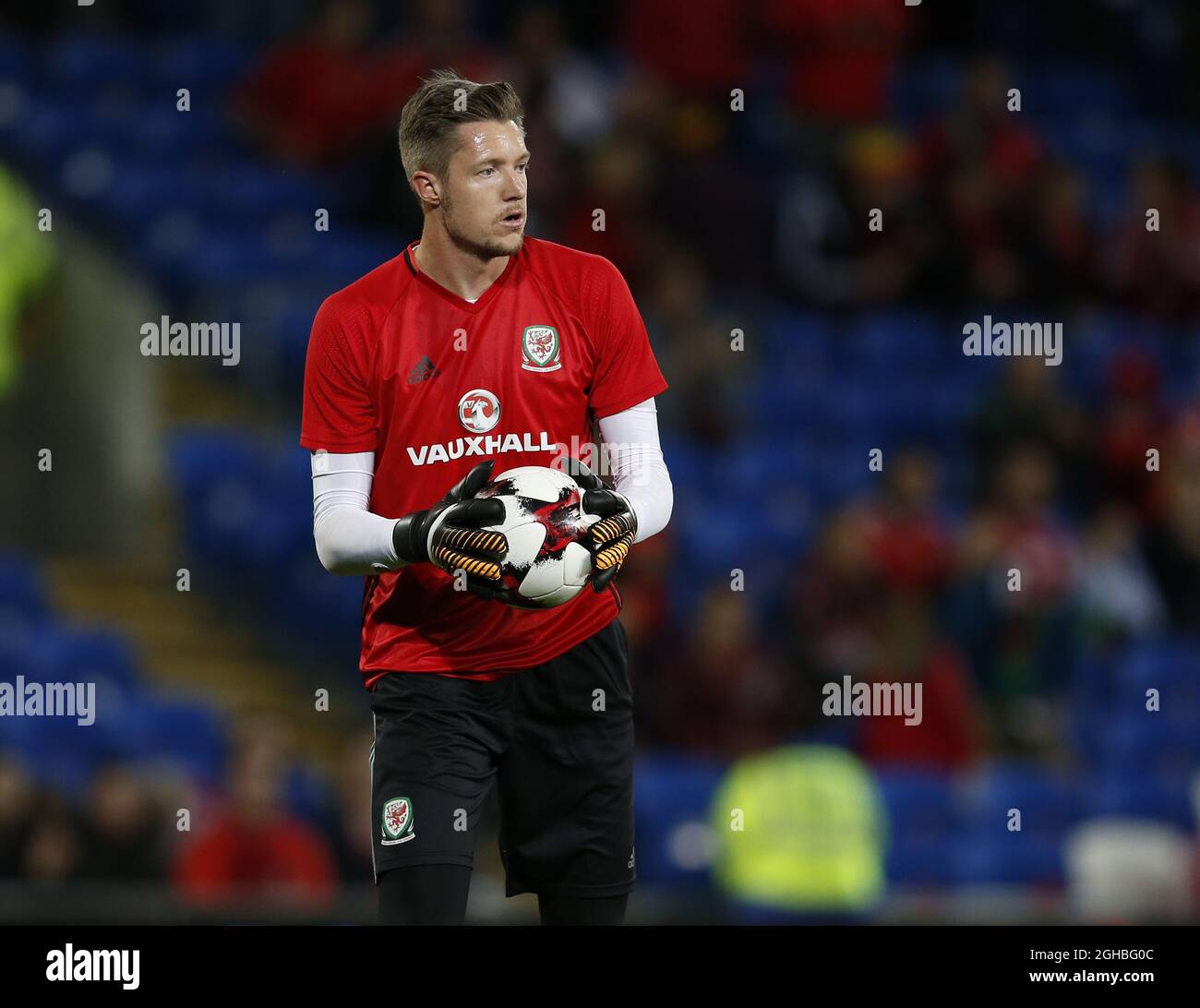 Wayne Hennessey of Wales warms up during the World Cup Qualifier Group ...