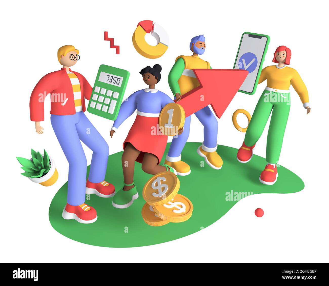 Solving work issues - colorful 3D style illustration with cartoon ...