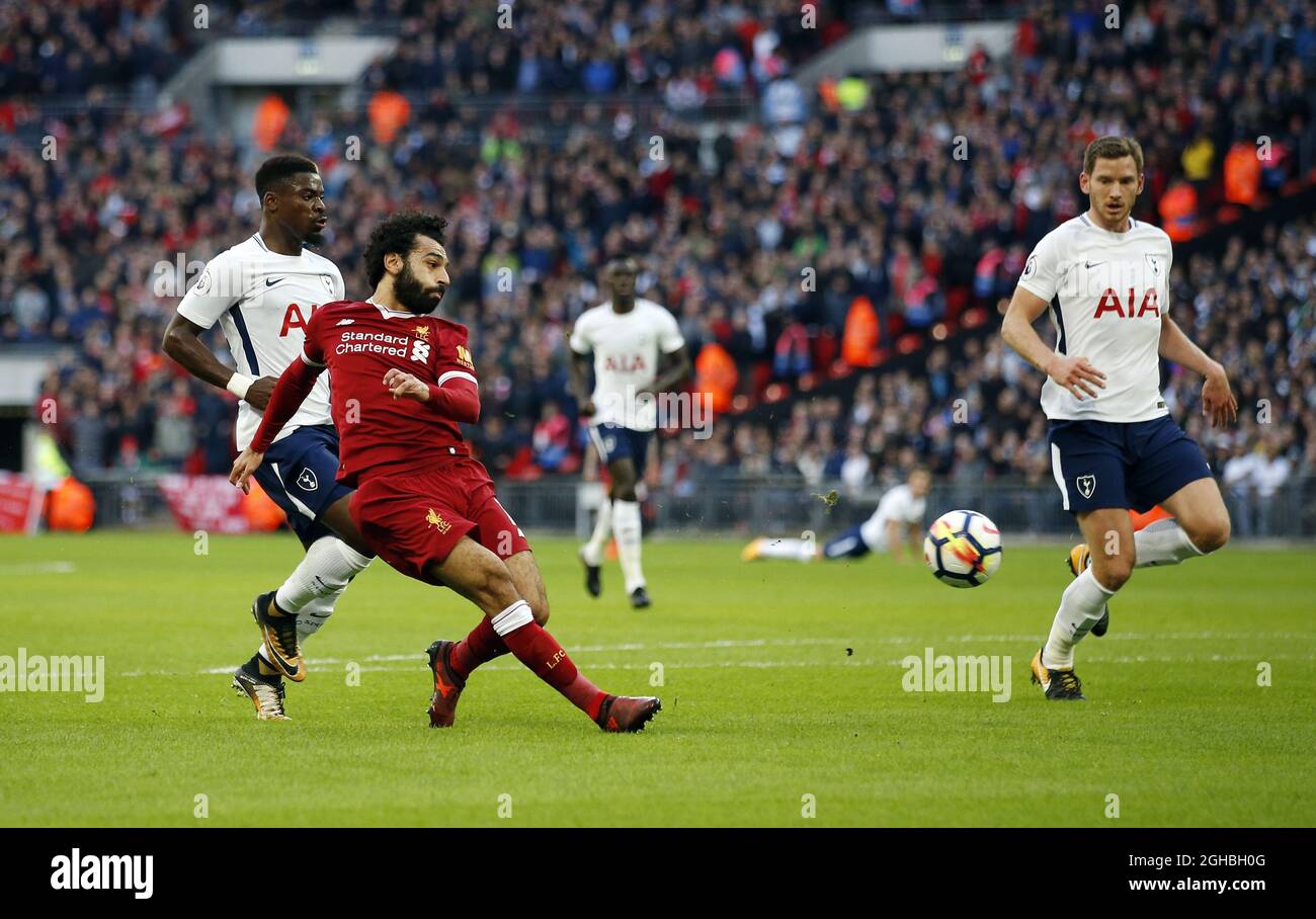 Liverpool's Mohamed Salah scoring his sides opening goal during the ...