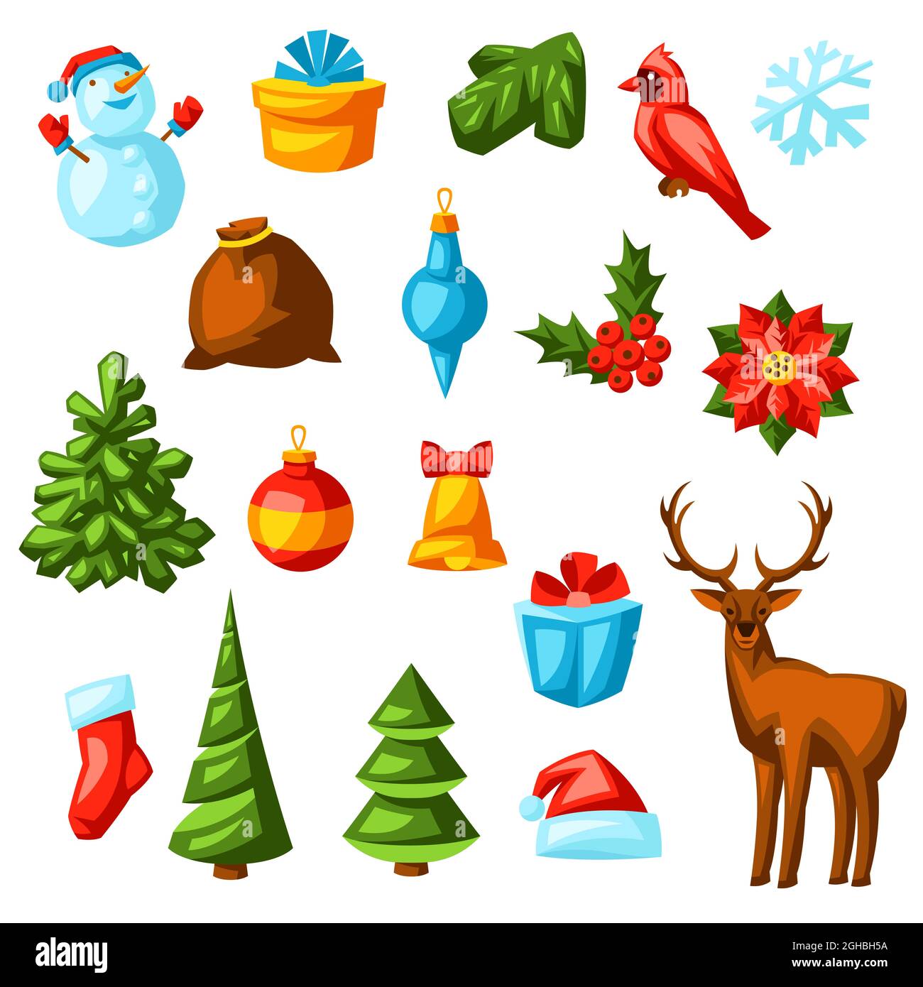 Set of Merry Christmas objects. Holiday items in cartoon style Stock ...