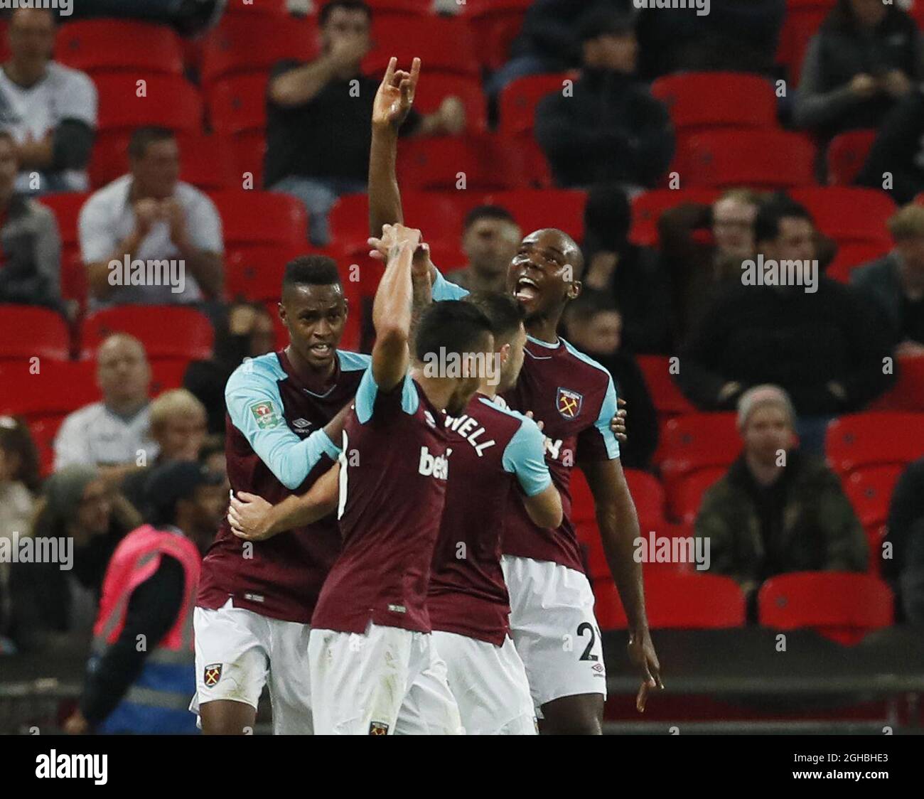 West Ham's Angel Ogbonna celebrates scoring his sides third goal during ...