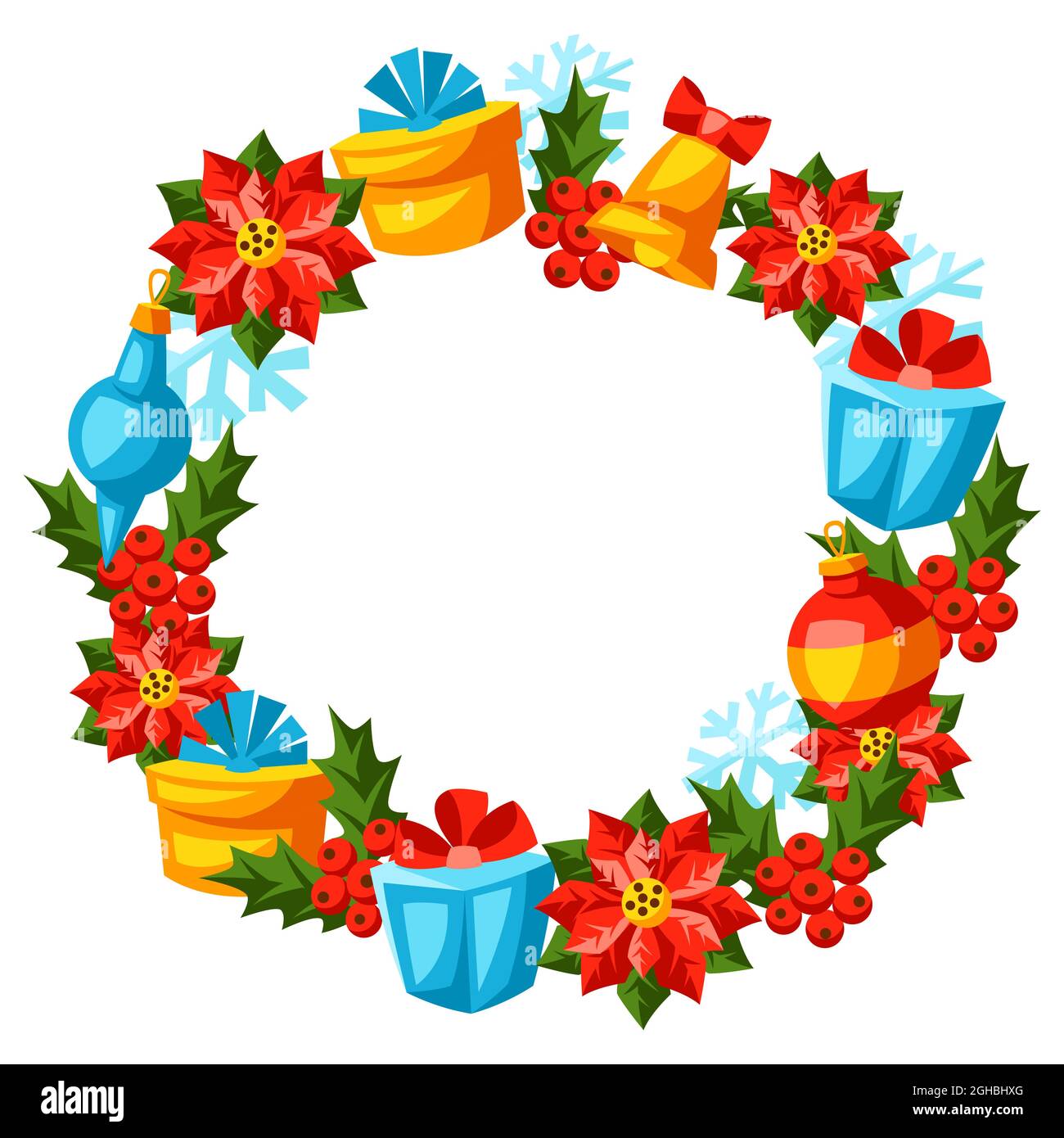 Merry Christmas frame design. Holiday decorations in cartoon style ...