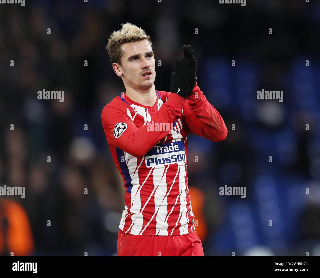 Antoine Griezmann of Atletico Madrid applauds the fans during the ...
