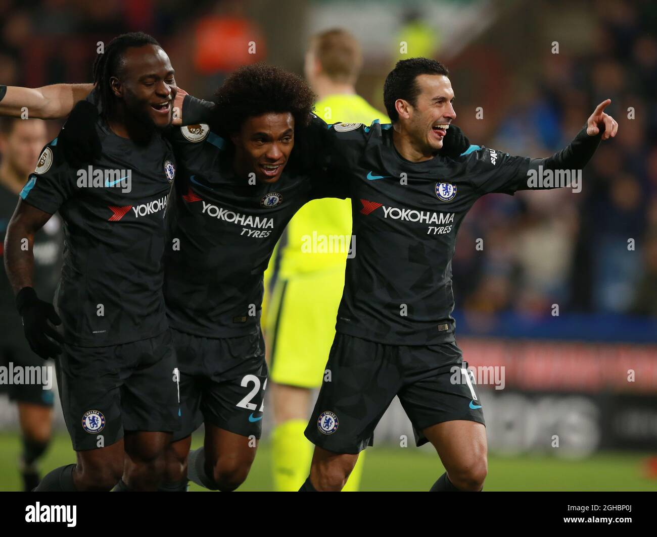 Pedro of Chelsea celebrates scoring the third goal (r) during the ...