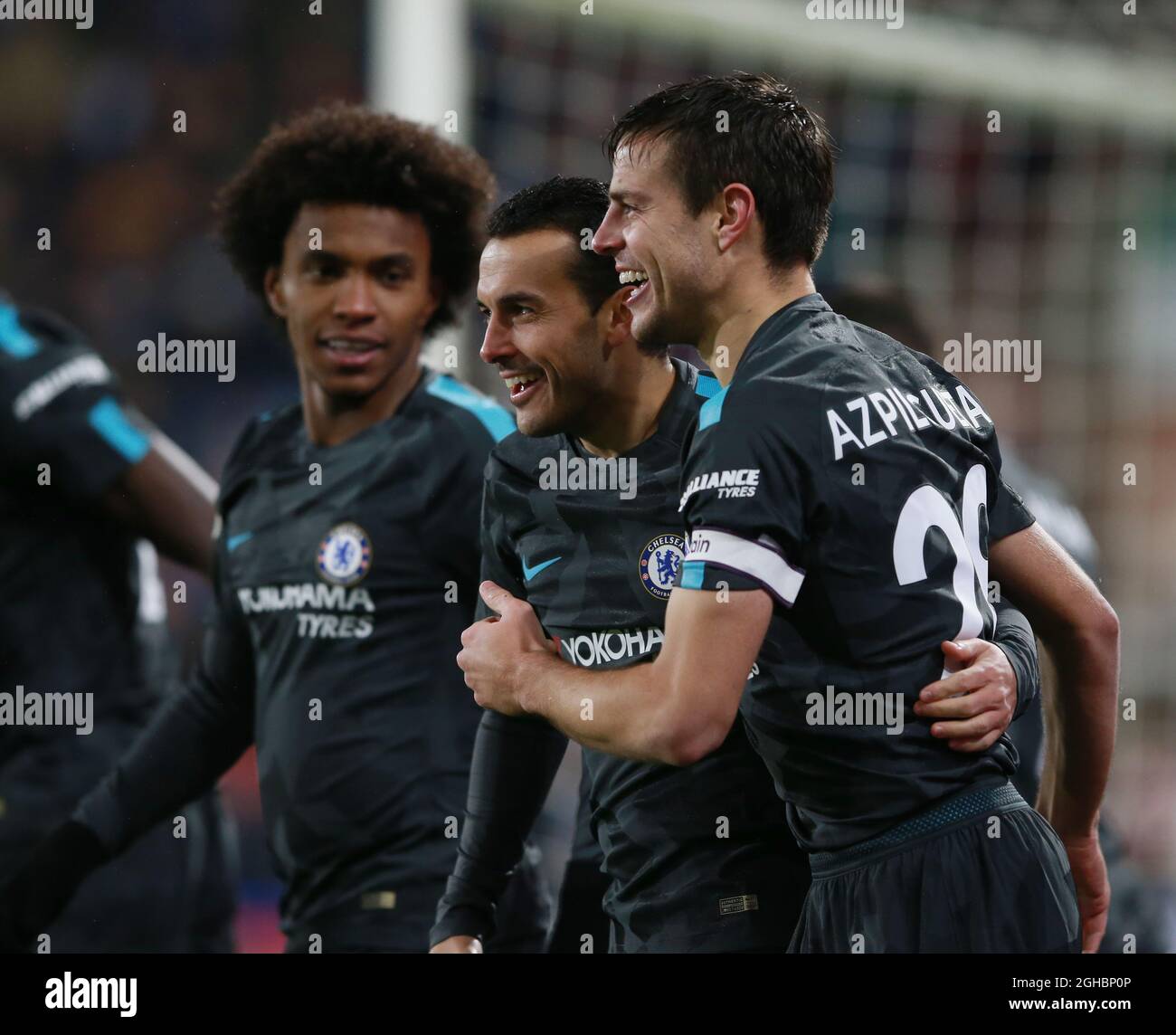 Pedro of Chelsea celebrates scoring the third goal during the premier ...