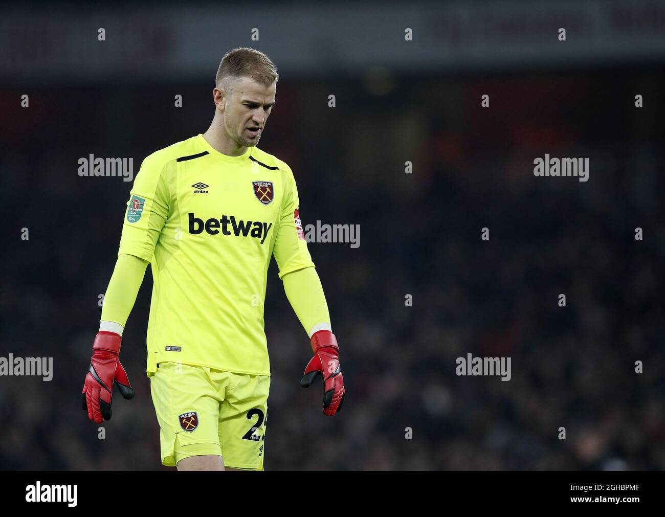 West Ham's Joe Hart looks on dejected during the EFL Cup Quarter Final ...
