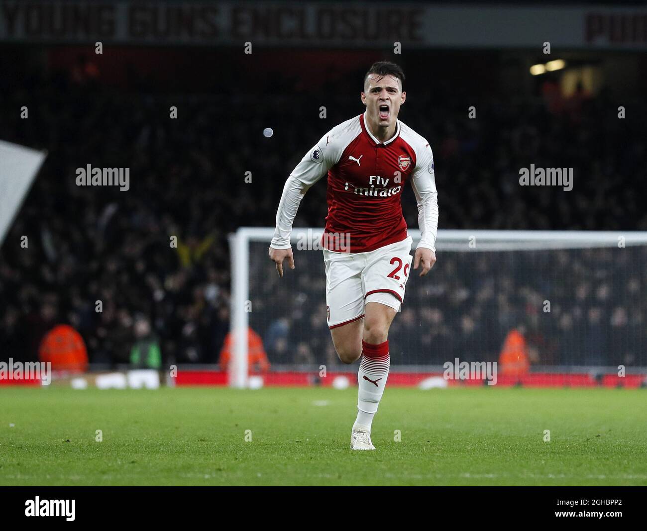 Arsenal's Granit Xhaka celebrates scoring his sides second goal during ...