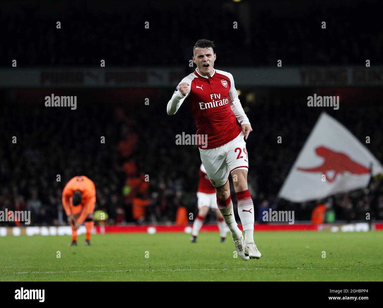 Arsenal's Granit Xhaka celebrates scoring his sides second goal during ...