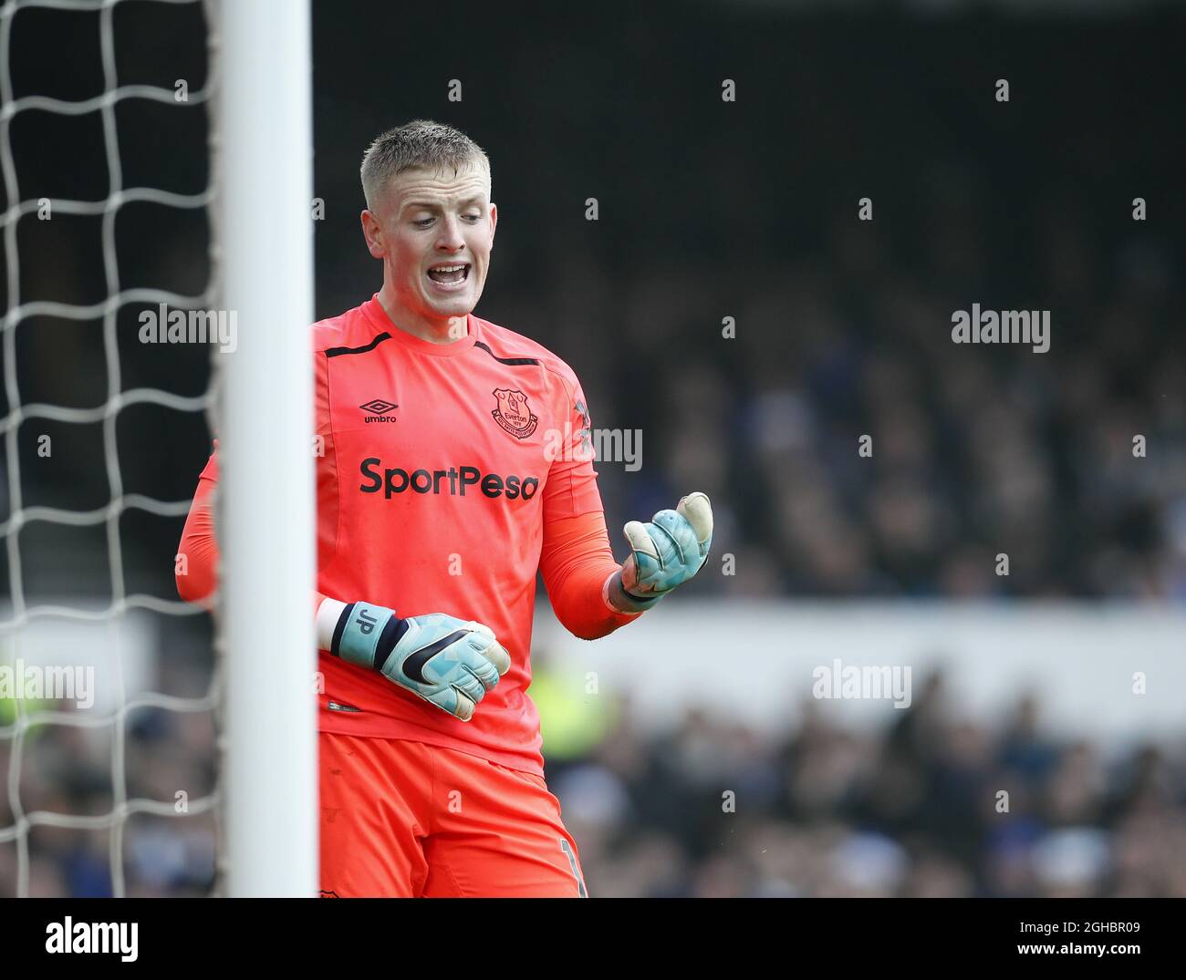 Everton's Jordan Pickford in action during the premier league match at ...