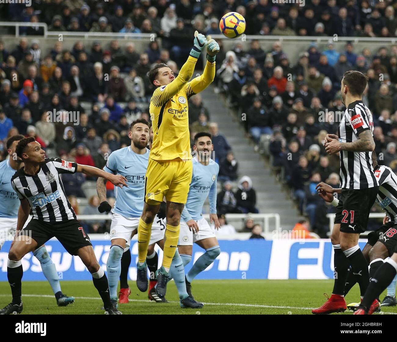 Ederson of Manchester City punches clear during the premier league ...