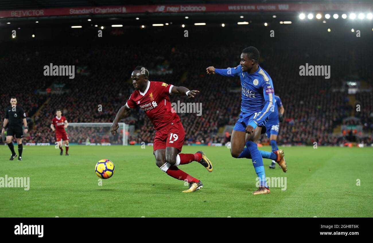 Sadio Mane of Liverpool and Daniel Amartey of Leicester City during the ...