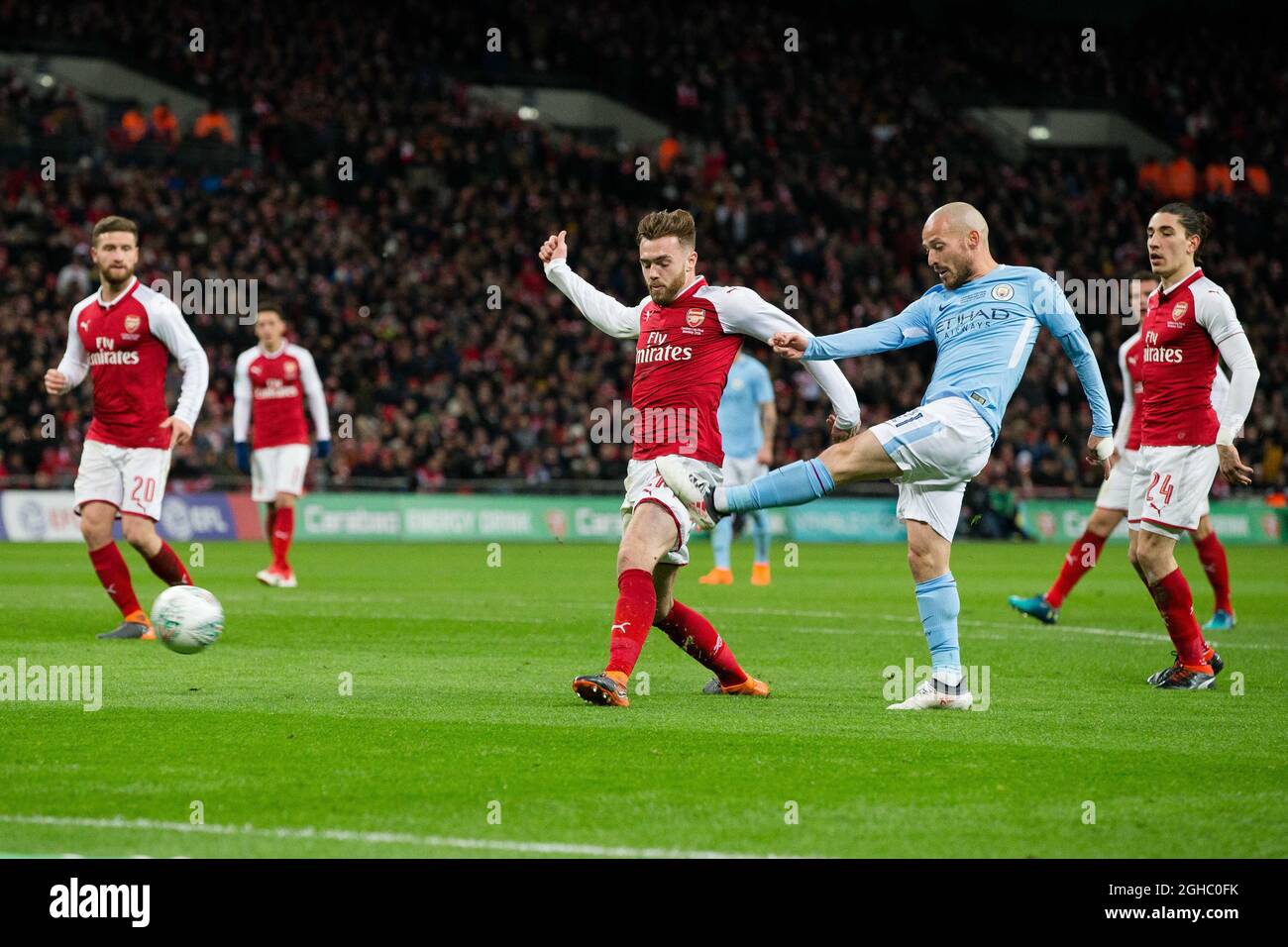 Manchester City's David Silva scoring the 3rd goal during the Carabao ...