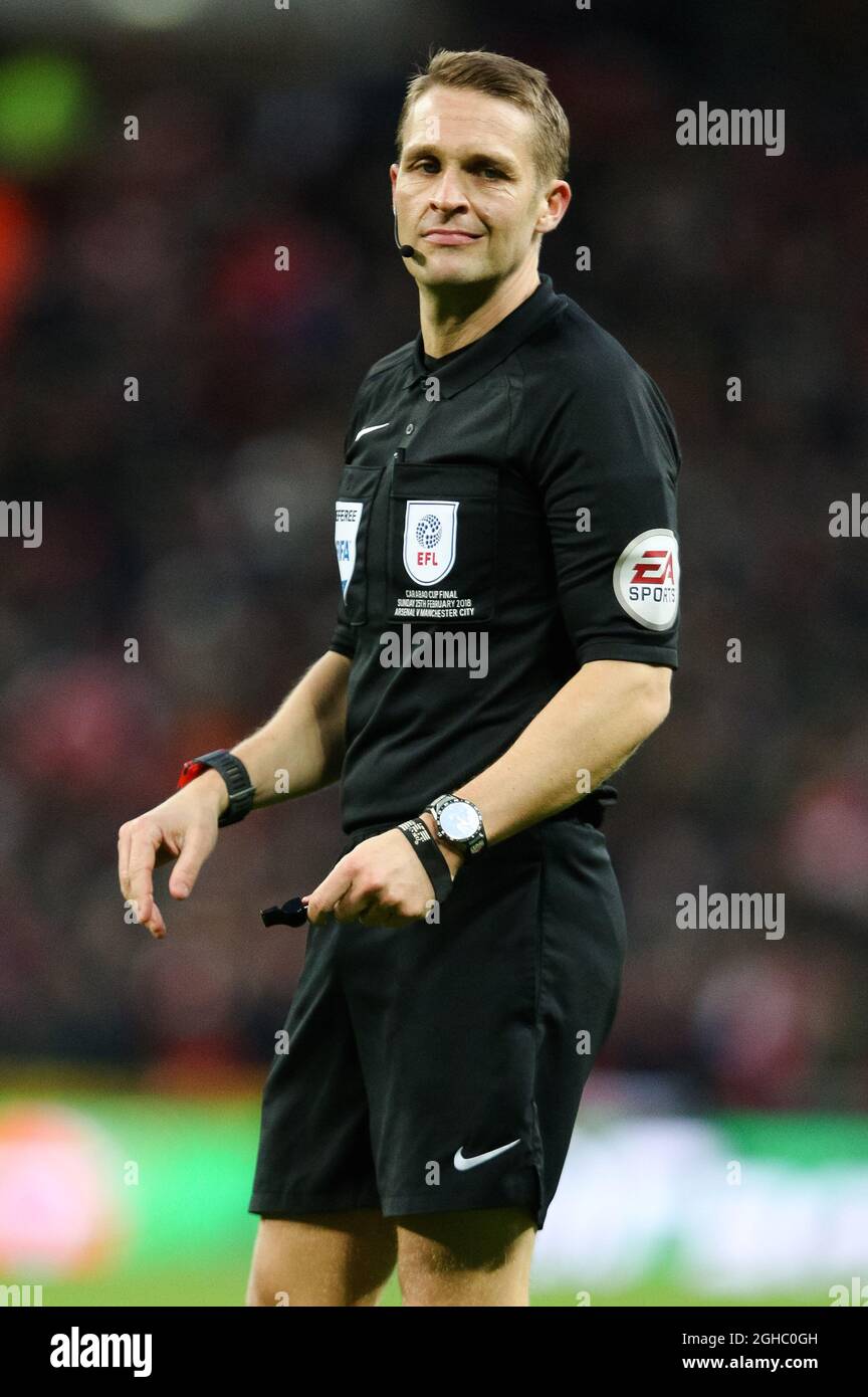 Referee Craig Pawson during the Carabao Cup final at Wembley Stadium ...