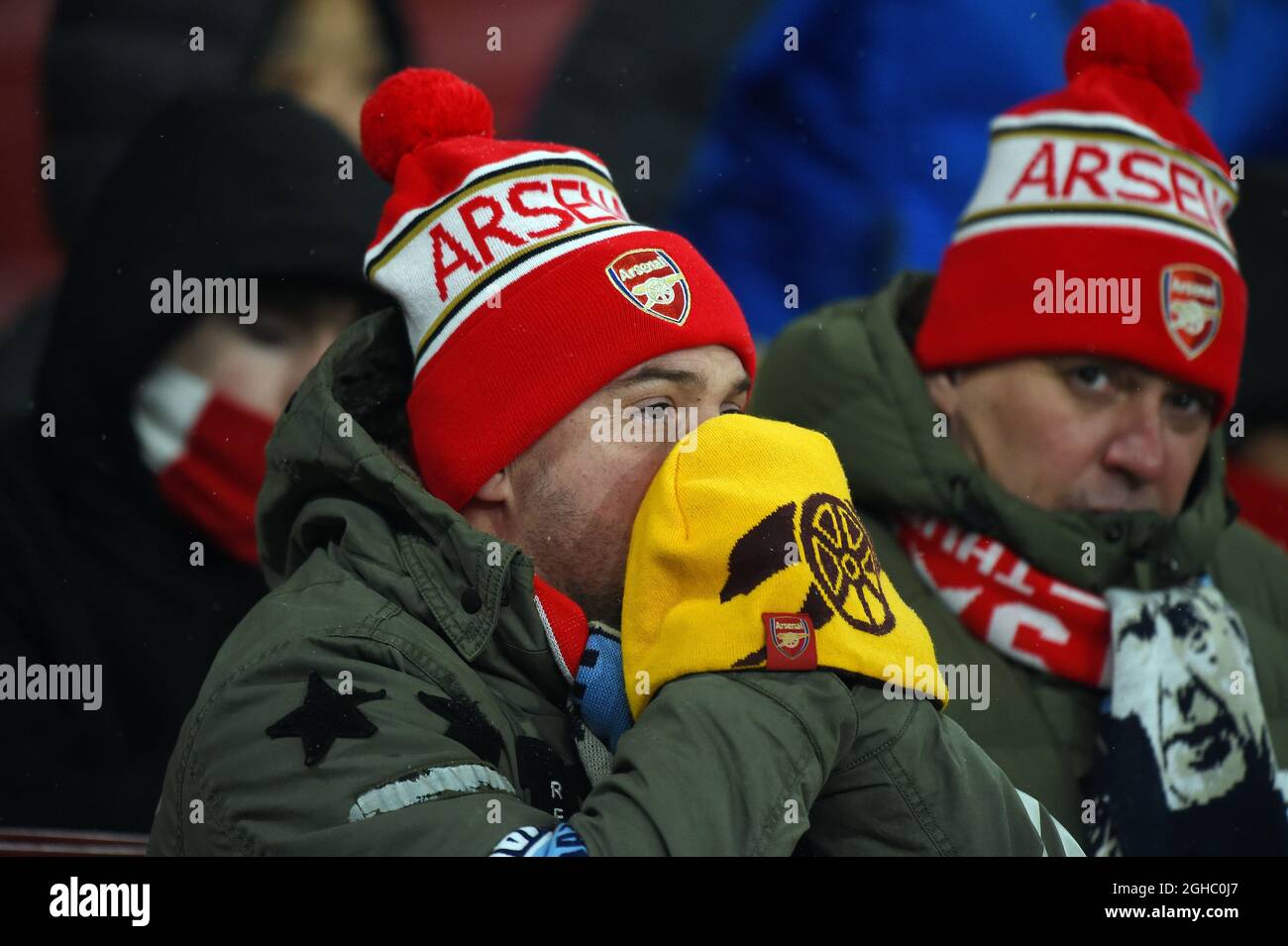 Dejected Arsenal fans during the Premier League match at the Emirates ...