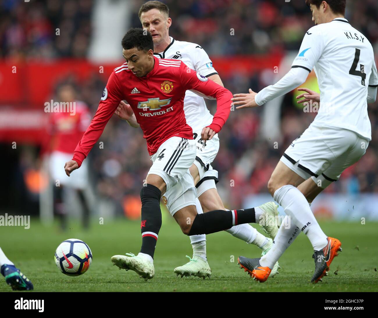 Jesse Lingard of Manchester United runs through a gap during the ...