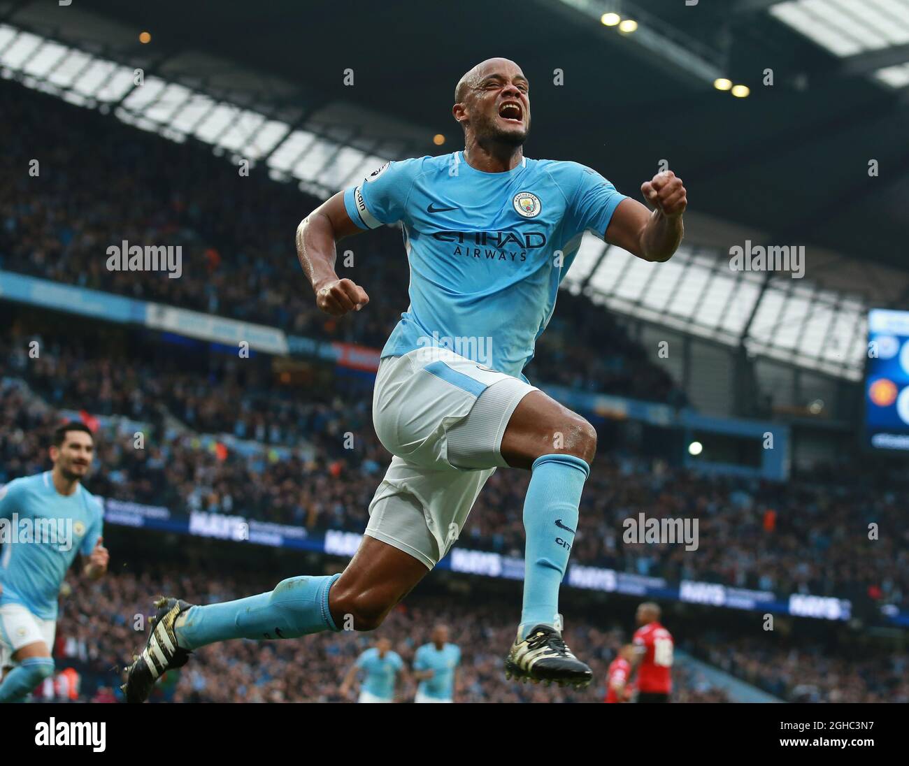 Vincent Kompany of Manchester City celebrates scoring the first goal ...