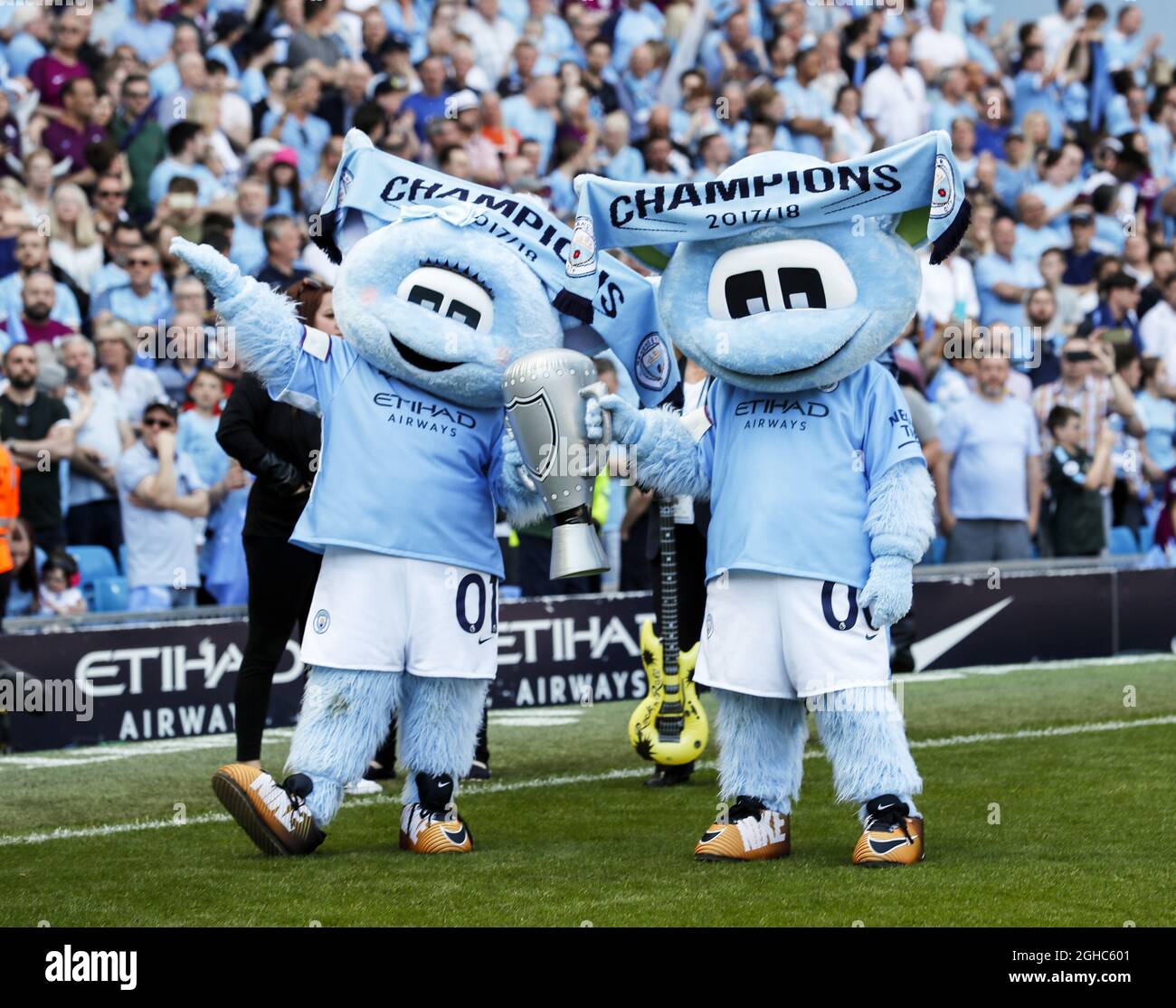 Manchester City's mascots during the premier league match at Etihad ...