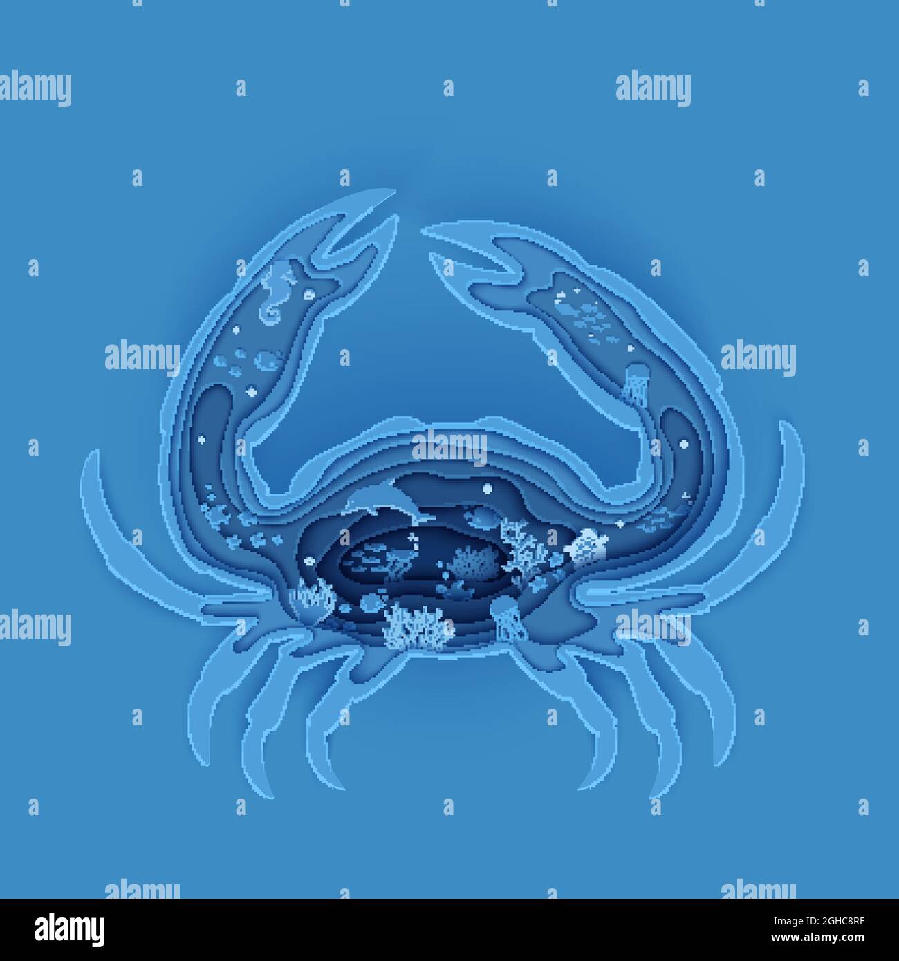 Silhouette of crab cut out of paper. Papercut marine butterflyfish ...