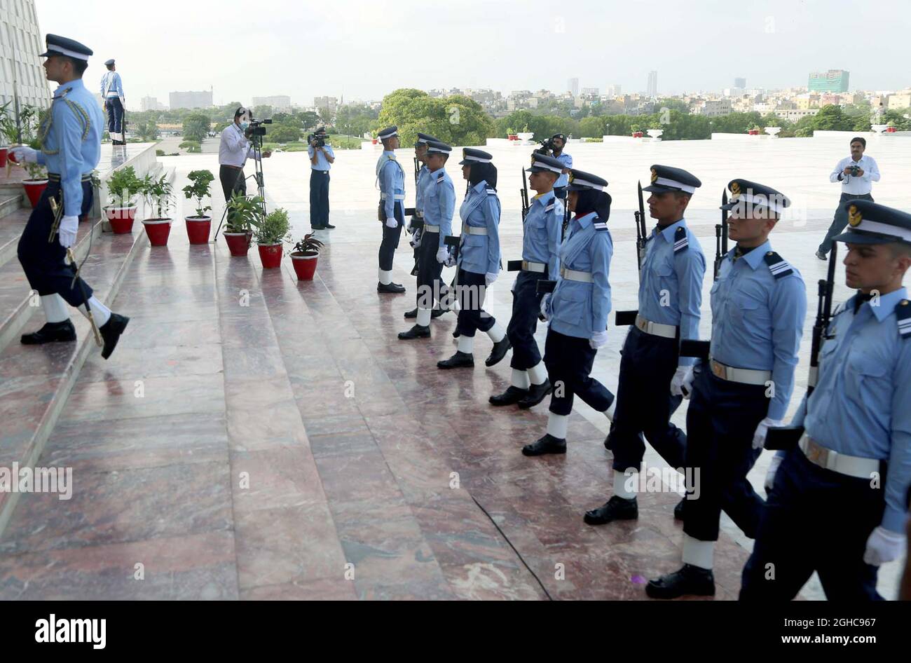 Pakistan Air Force cadets performing march past during change of guards ...