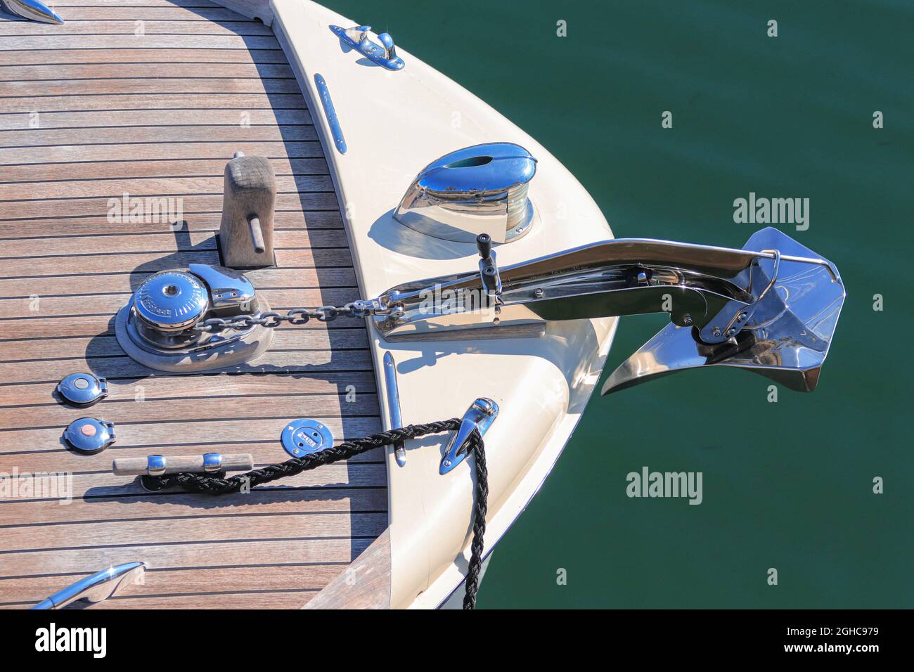 Bow of a yacht with an anchor Stock Photo - Alamy
