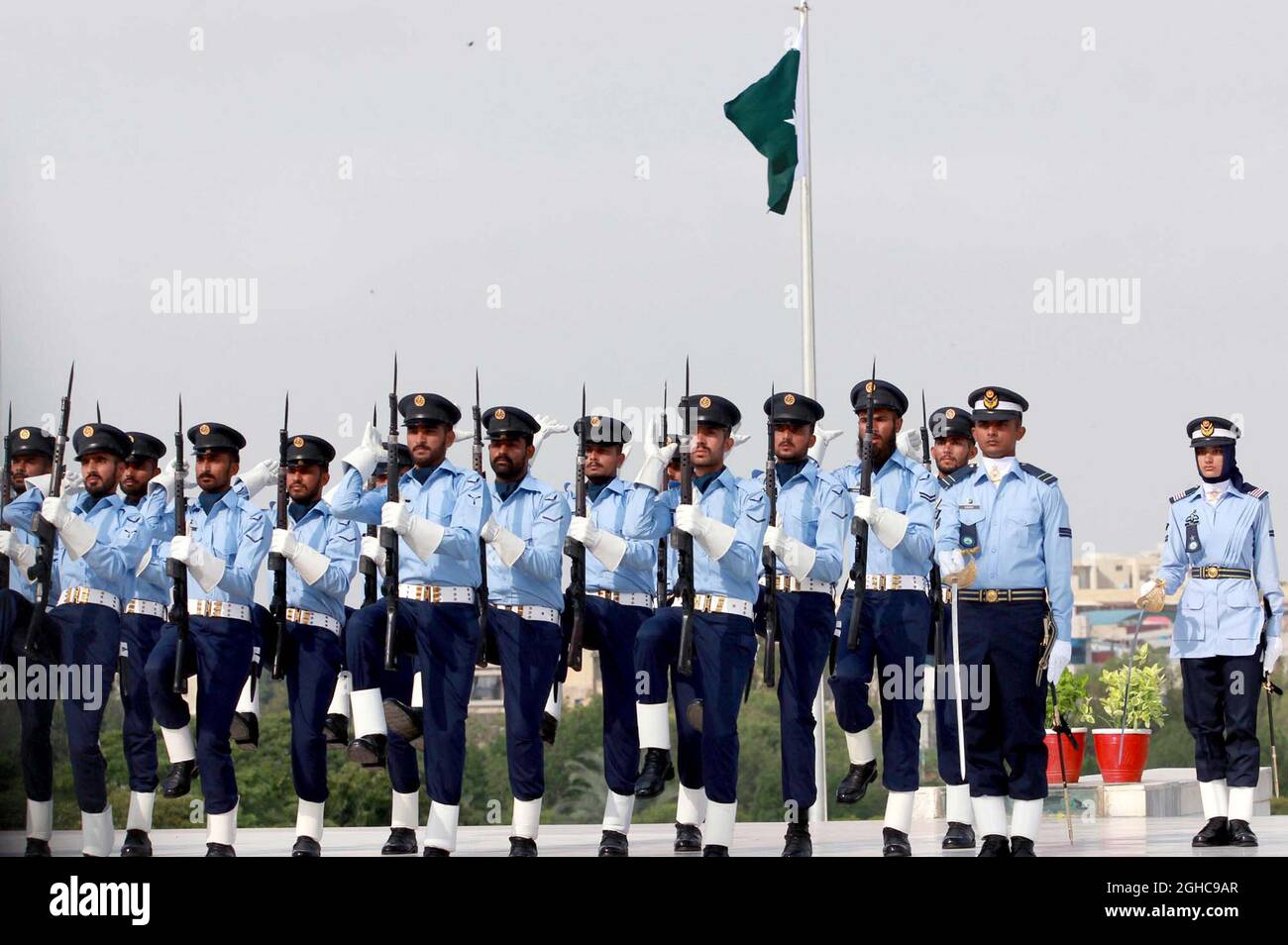 Pakistan Air Force cadets performing march past during change of guards ...