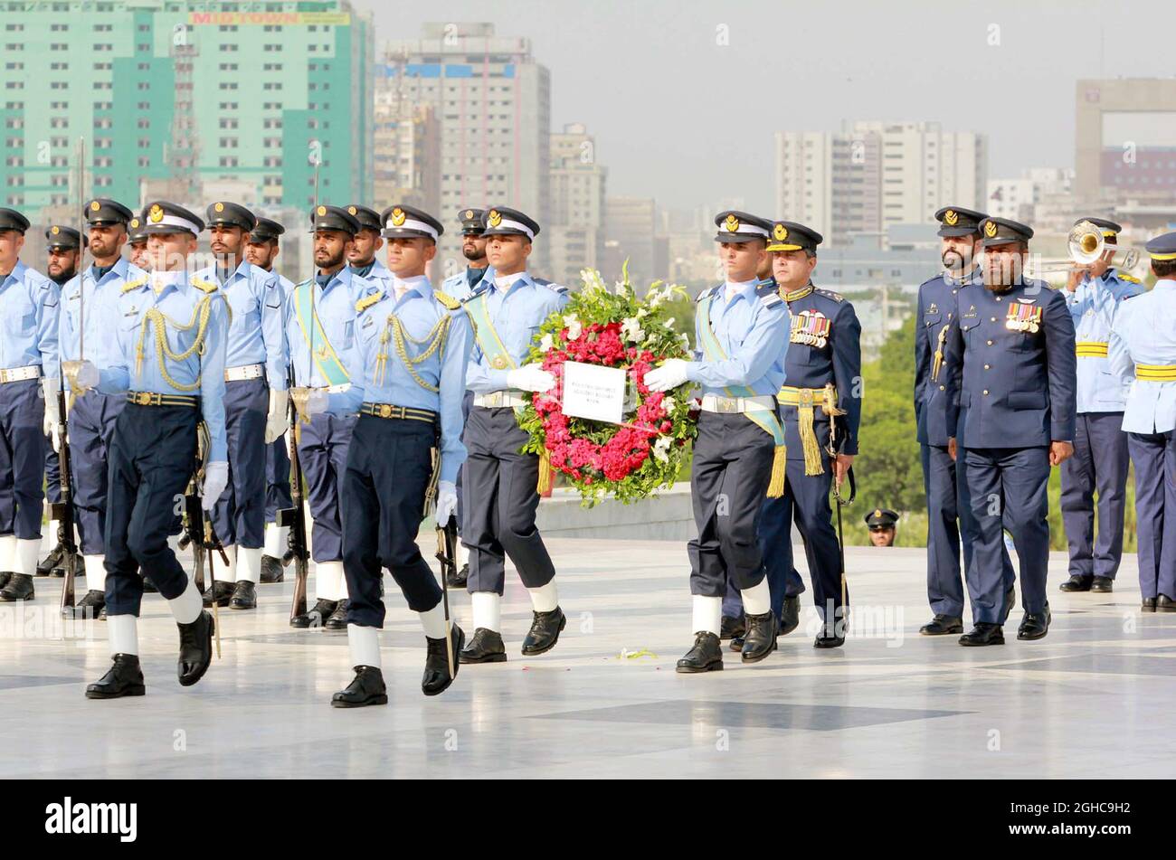Pakistan Air Force cadets performing march past during change of guards ...