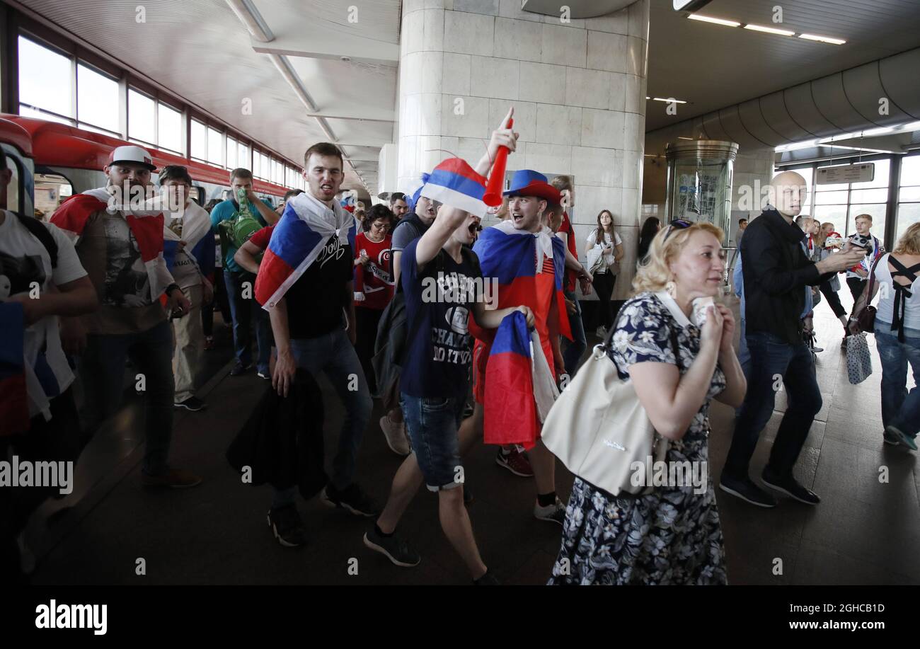 Russian fans make their way to the stadium prior to the FIFA World Cup ...