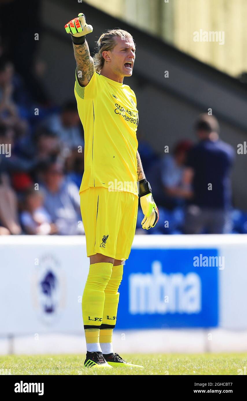 Loris Karius of Liverpool points during the pre season match at the ...