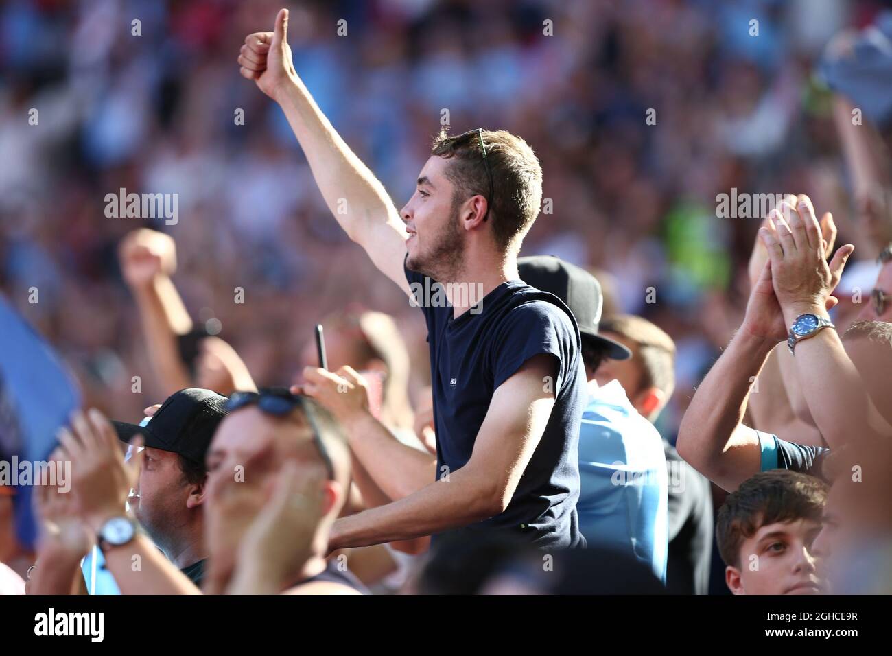 Manchester City fans celebrate winning during the FA Community Shield ...