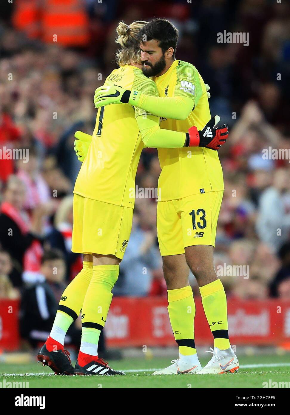 Liverpool's Alisson Becker is replaced by Loris Karius during the pre ...