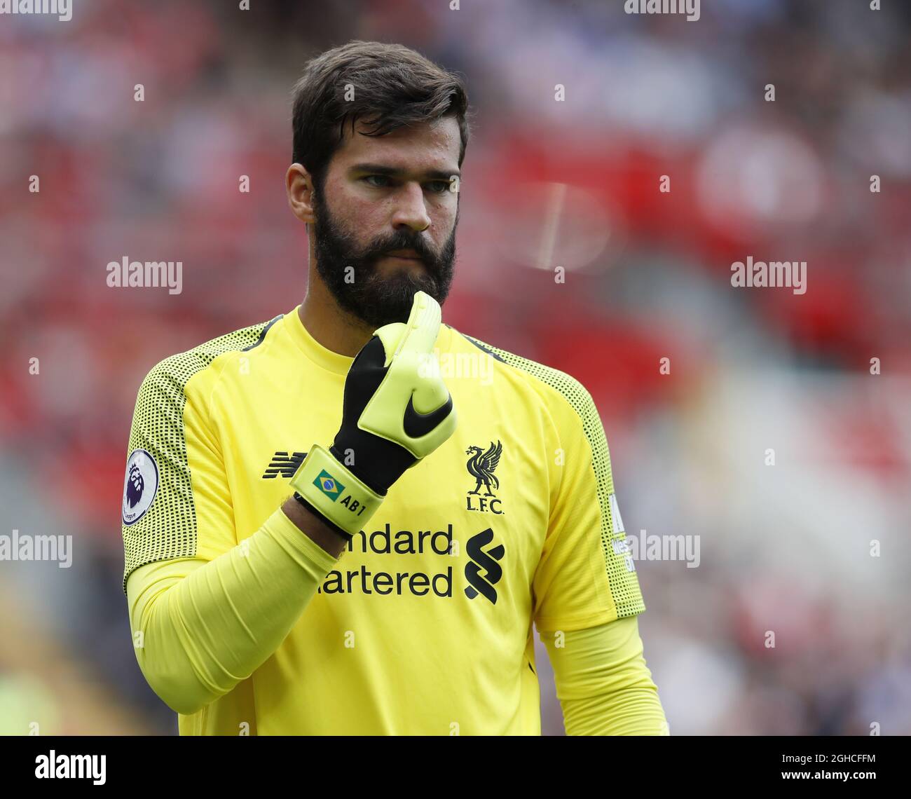Alisson Becker of Liverpool during the Premier League match at Anfield ...