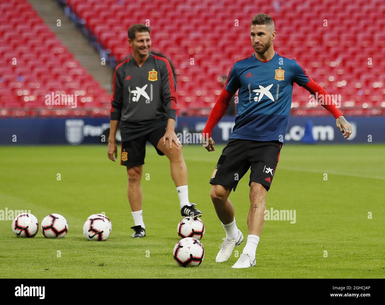 Sergio Ramos of Spain during the training session at Wembley Stadium ...